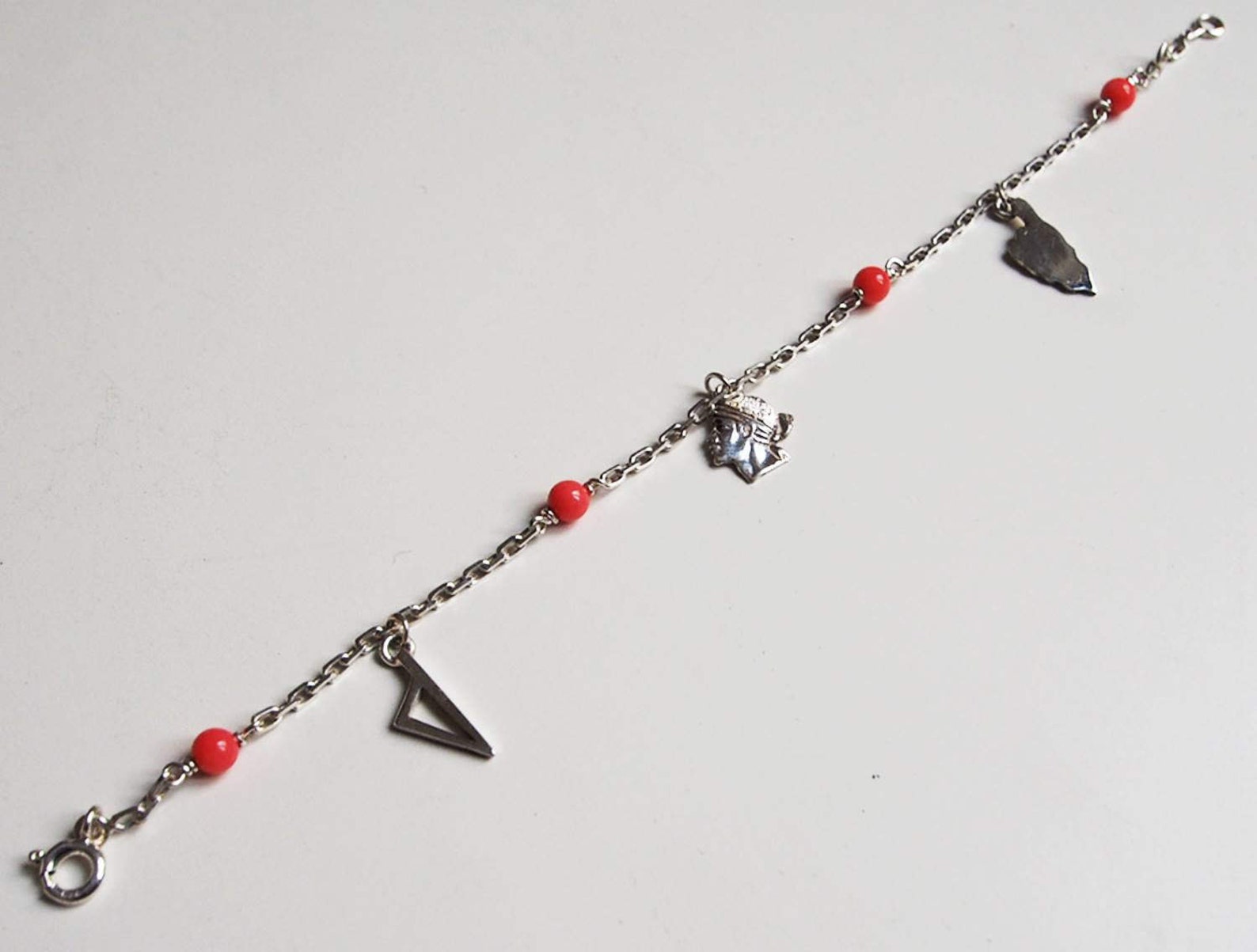 Bracelet Argent 925 Motifs Corse & Perles de corail 4mm | Etsy