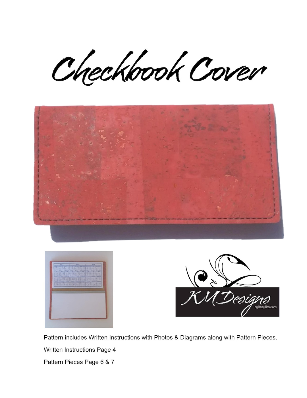 Checkbook Cover PDF Sewing Pattern, Diy, Cork, KM Designs - Etsy