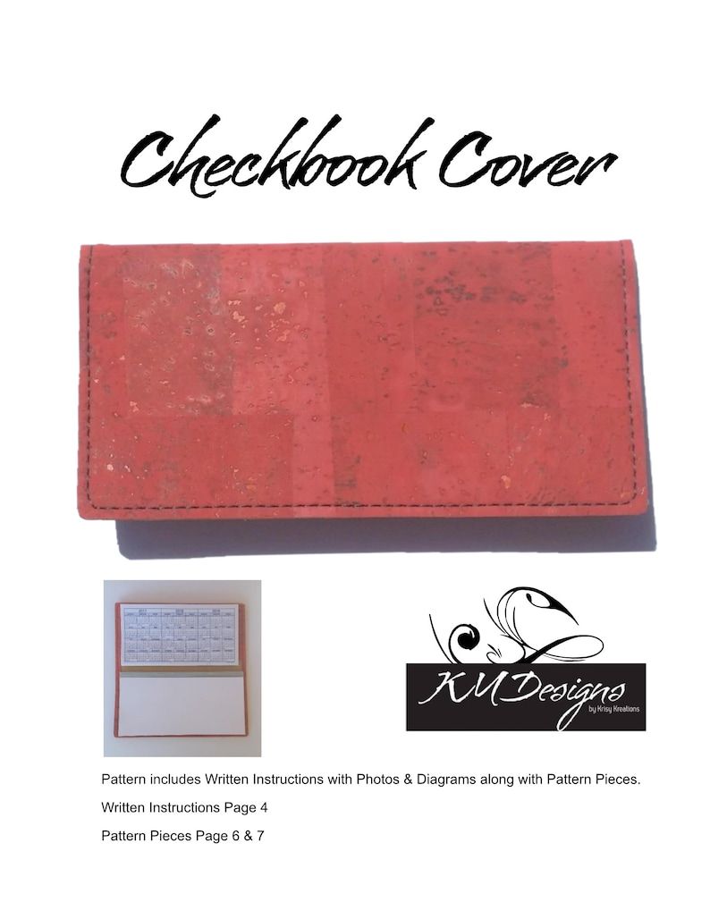 Checkbook Cover PDF Sewing Pattern, Diy, Cork, KM Designs - Etsy