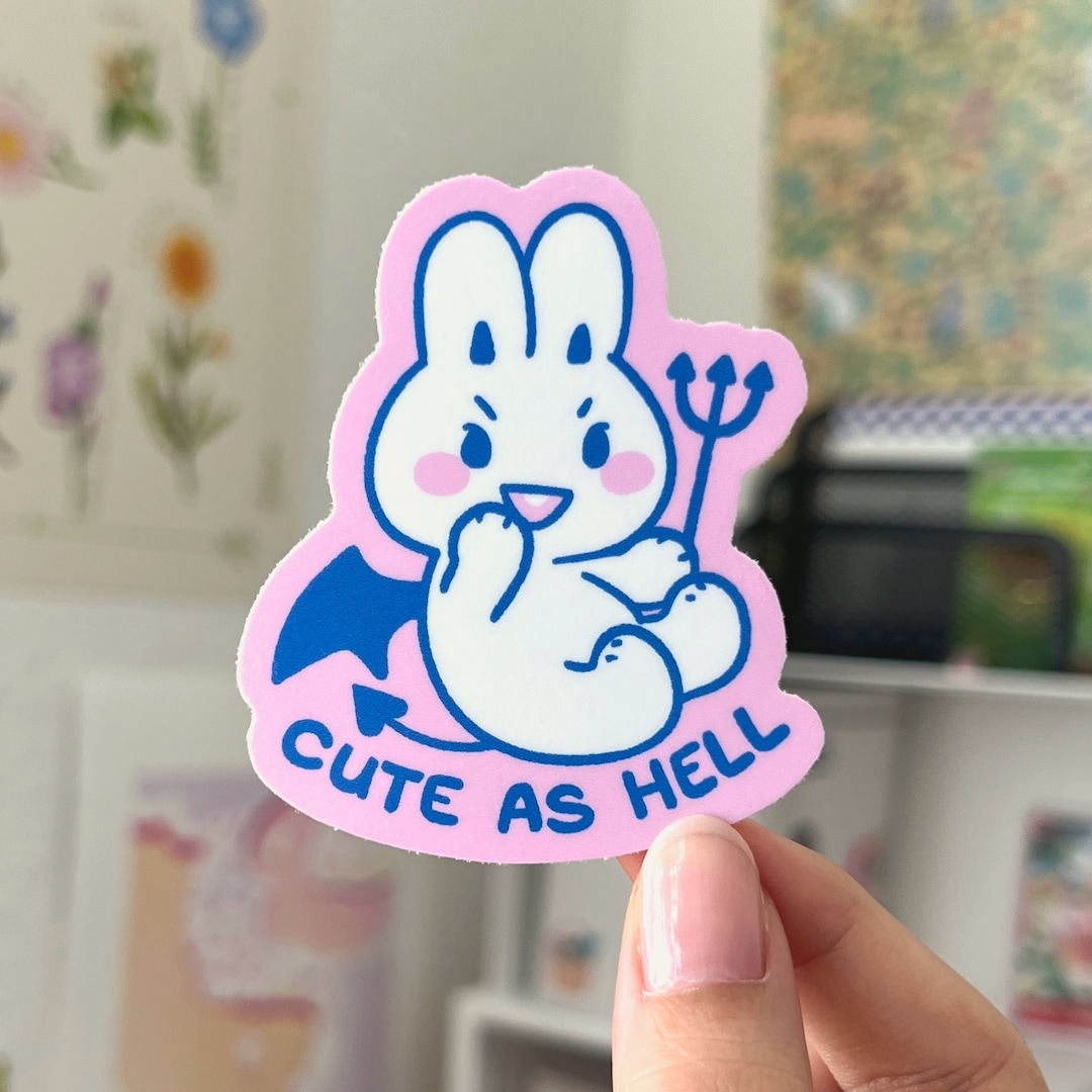 Cute as Hell Devil Bunny Sticker, Waterproof, Glossy Vinyl - Etsy
