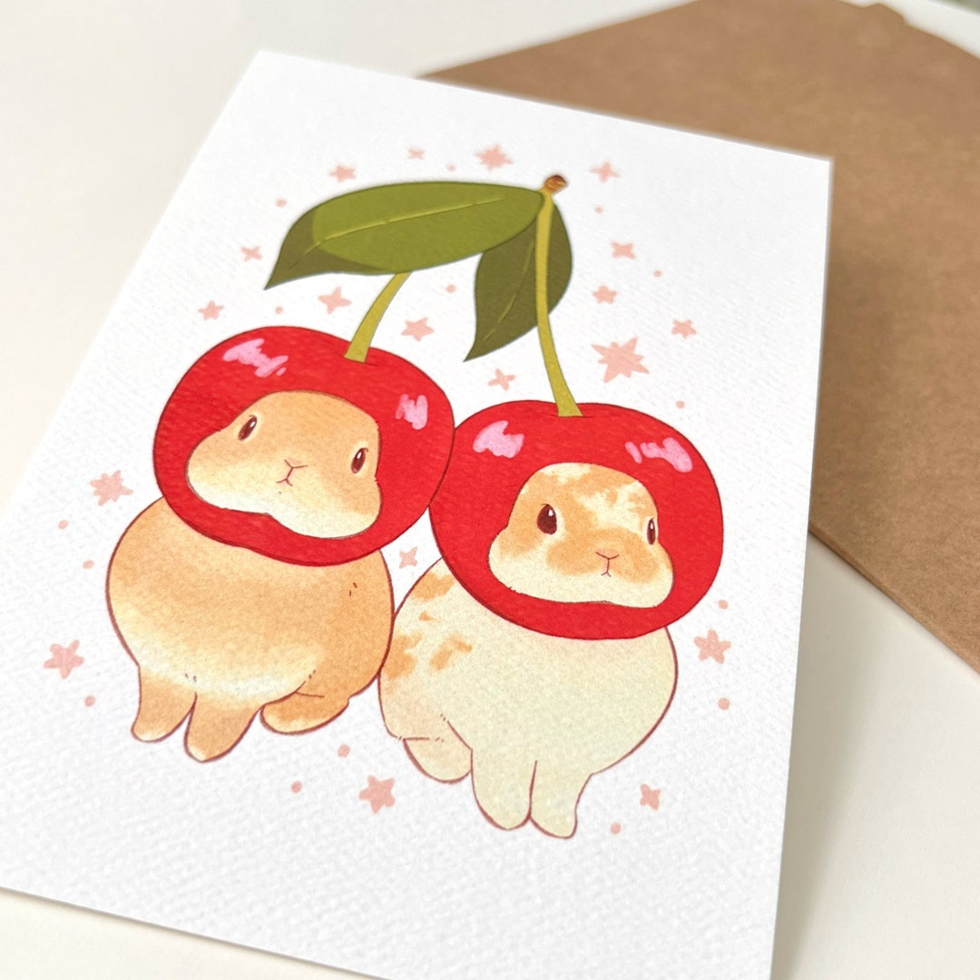 Cherry Bunny 4 X 6 Art Print, Kawaii Rabbit Illustration - Etsy