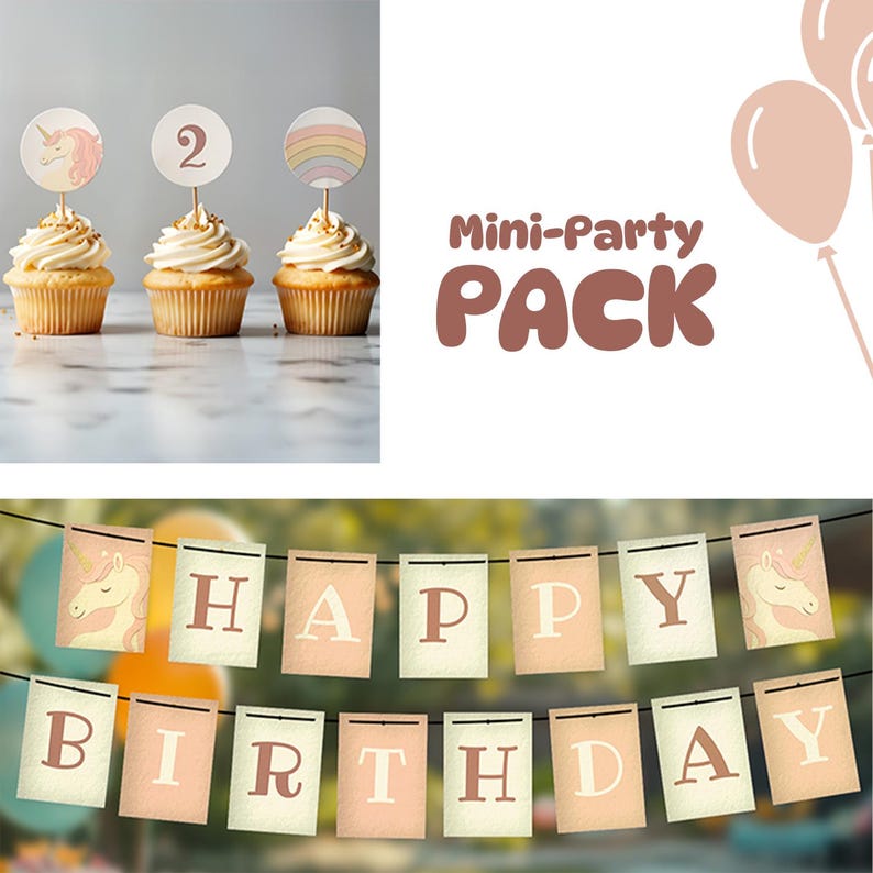 Unicorn Mini Party Pack, Editable Canva Template, Girl Mini Bundle ...