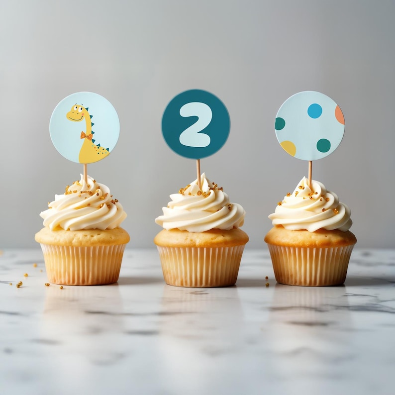 Dinosaur Mini Party Pack Canva Template, Banner and Cupcake Toppers ...