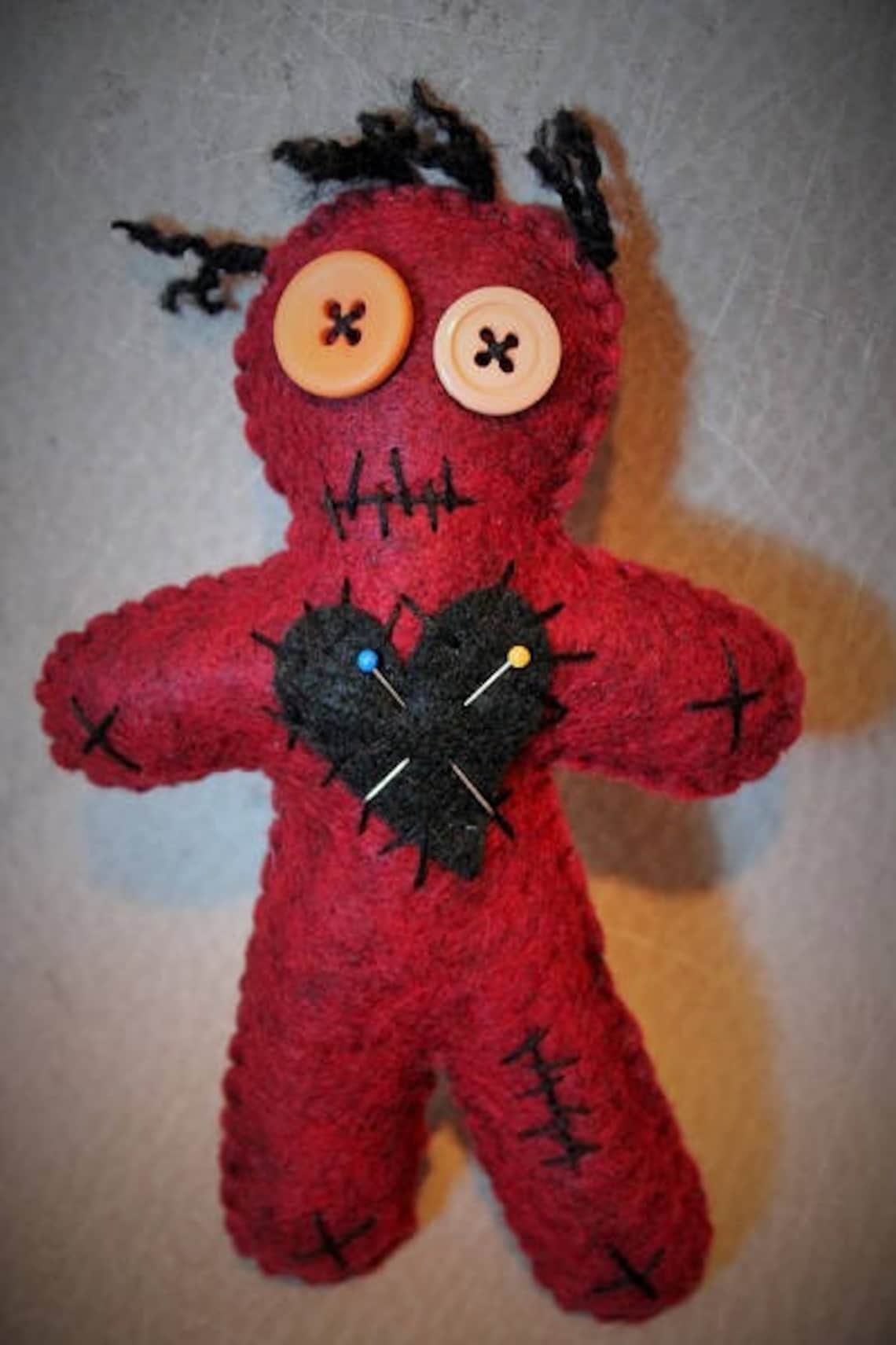 Voodoo Doll-handmade Felt Voo Doo Doll-rustic Red With Black Heart ...