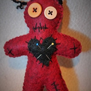Voodoo Doll-handmade Felt Voo Doo Doll-rustic Red With Black Heart ...