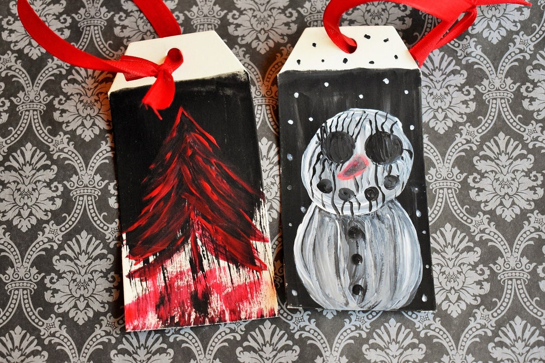 Horror Gift Tags-hand Painted Christmas Tags-tree and Snowman-dark ...
