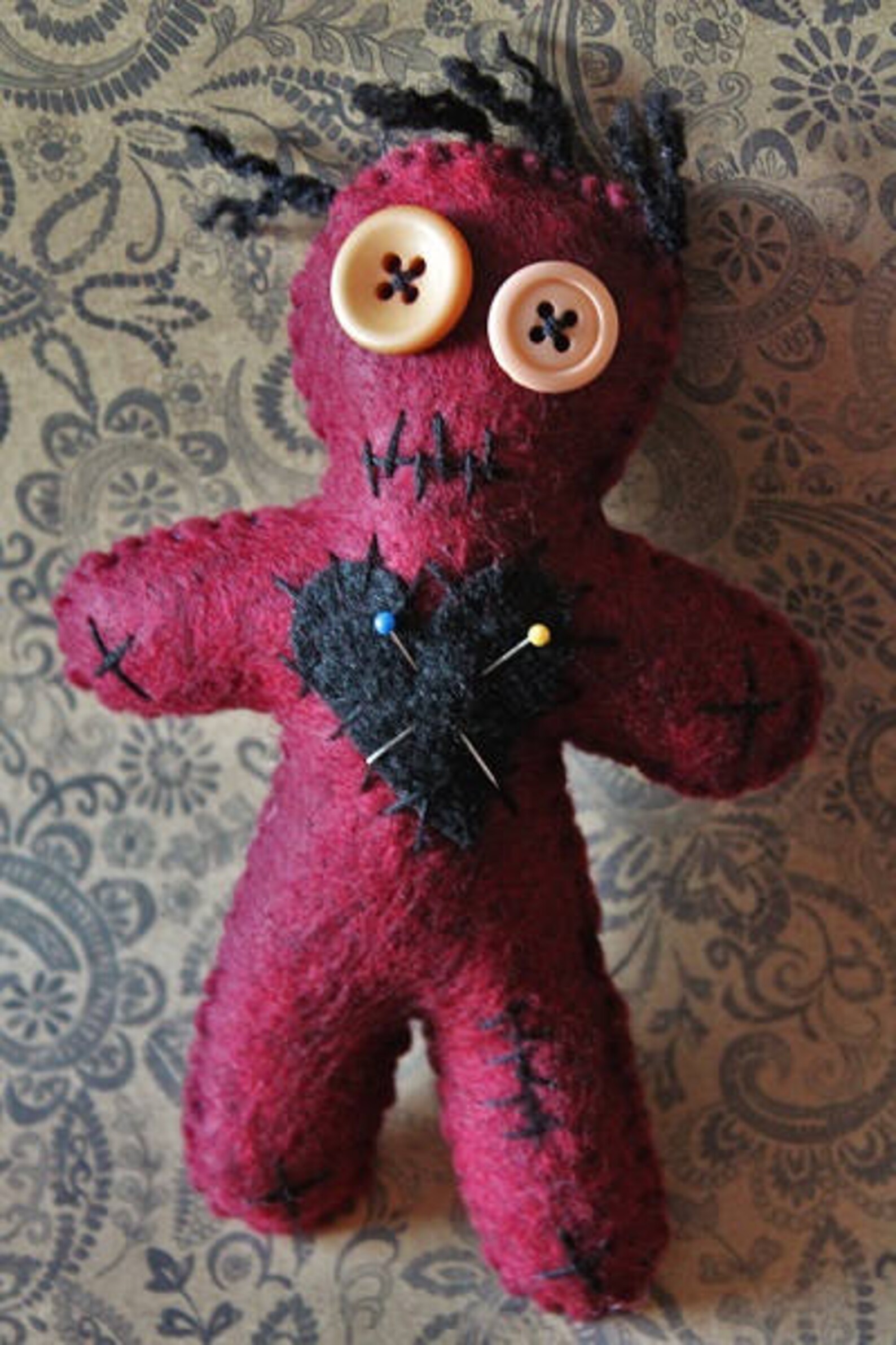 Voodoo Doll-handmade Felt Voo Doo Doll-rustic Red With Black Heart ...