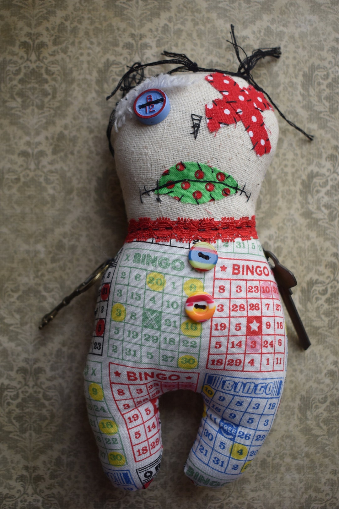 Scrappy Bingo Monster Doll-primitive Handmade Attic Doll-game Print ...