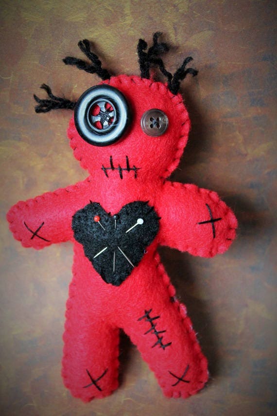 Voo Doo Doll-red Black Heart Voodoo Doll-voodoo Plush-handmade Felt ...