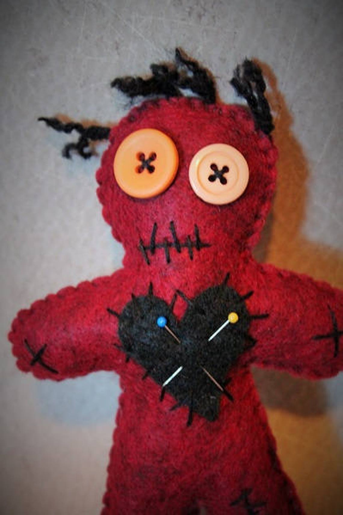 Voodoo Doll-handmade Felt Voo Doo Doll-rustic Red With Black Heart ...