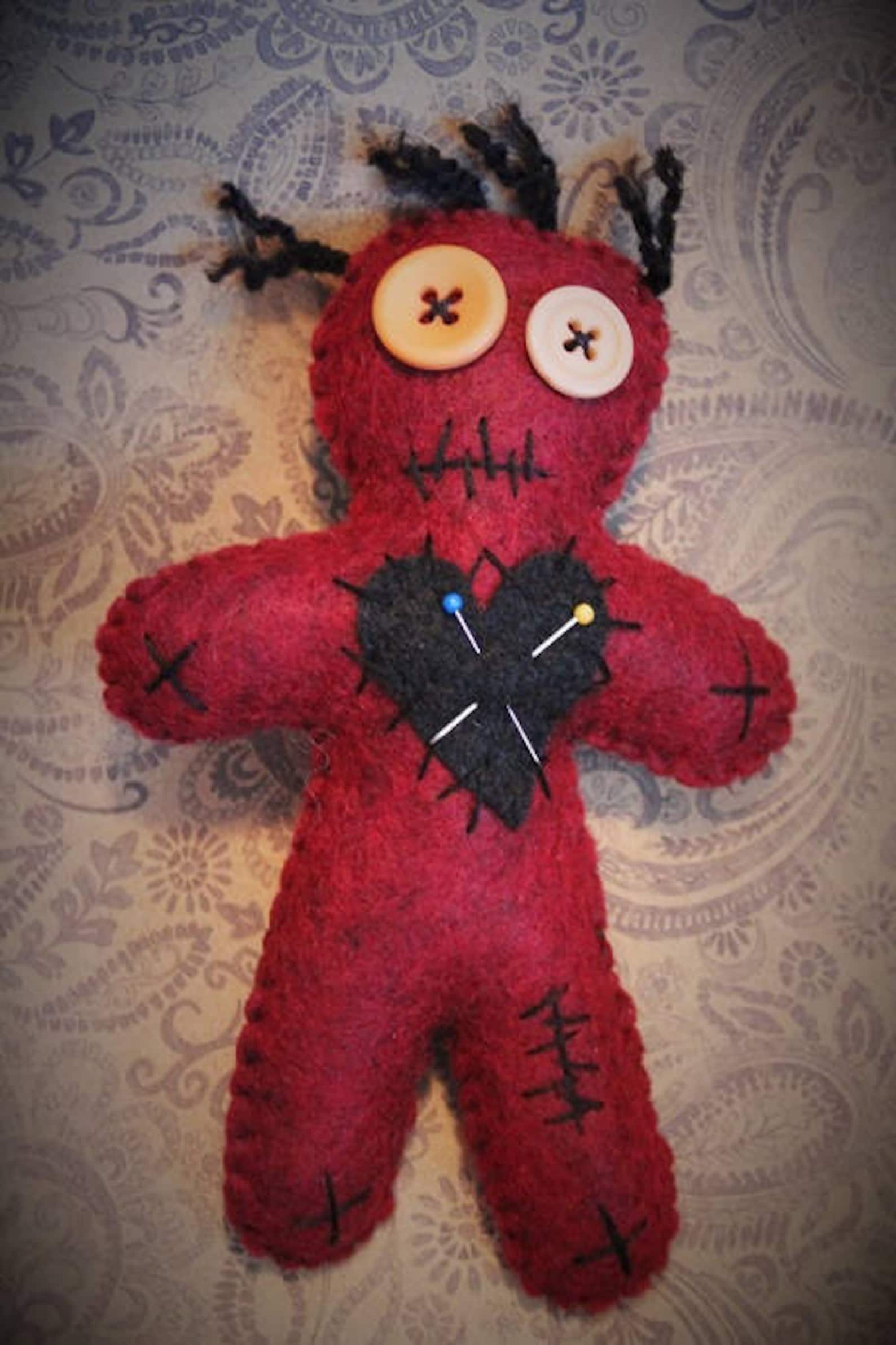 Voodoo Doll-handmade Felt Voo Doo Doll-rustic Red With Black Heart ...