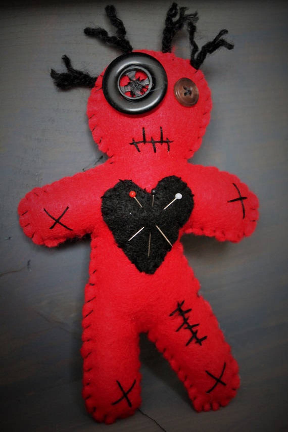 Voo Doo Doll-red Black Heart Voodoo Doll-voodoo Plush-handmade Felt ...