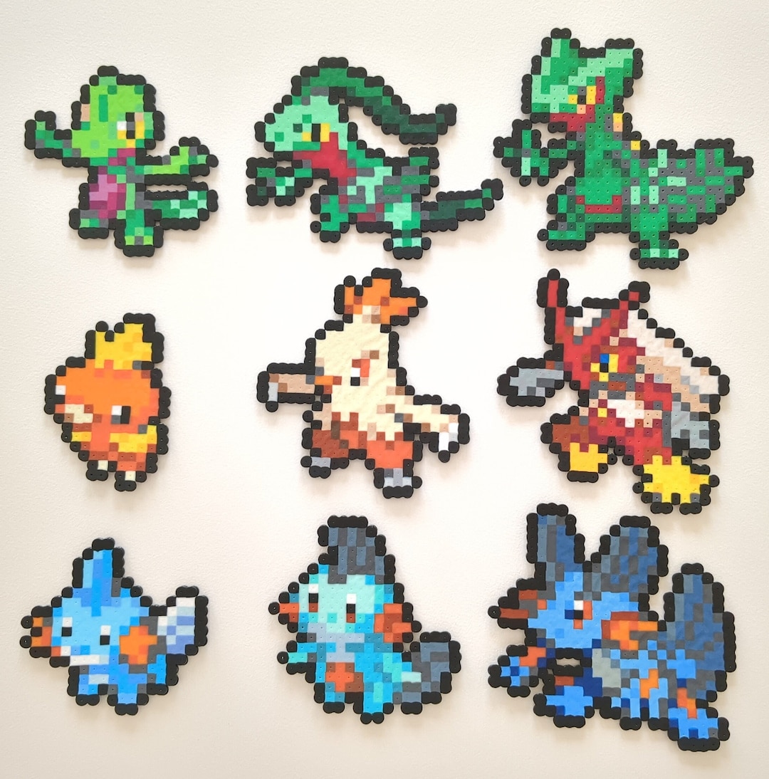 Pokemon Gen 3 Hoenn Starters Perler Bead Sprite Art Treecko, Grovyle ...