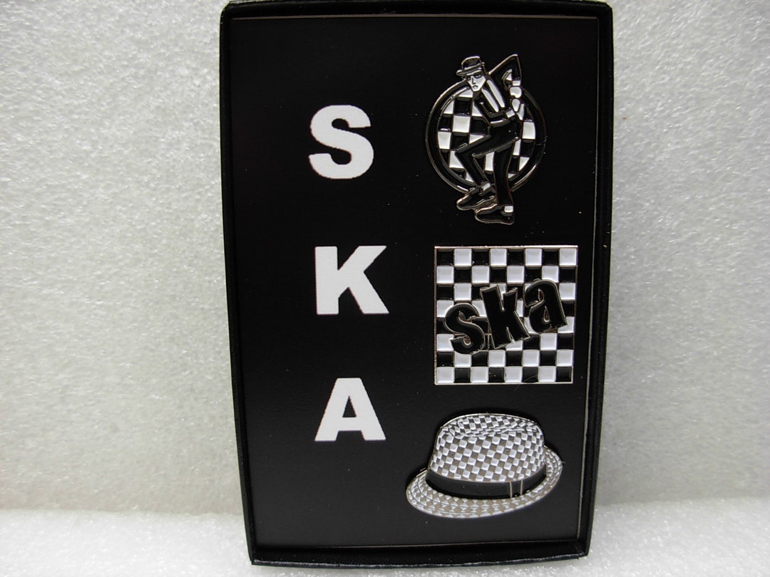 Ska Music Pin Badge Set. Style 2. 3 Badges Set in a Presentation Box ...