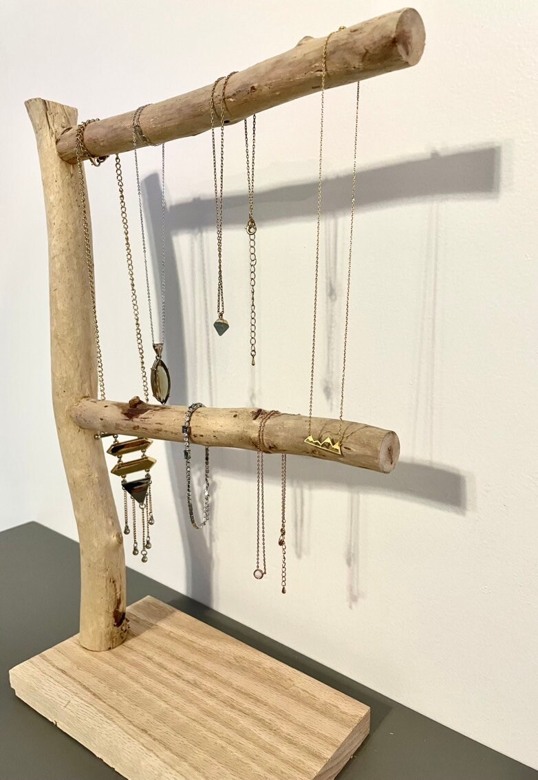 Driftwood 2 Tier Jewelry Stand Tree Holder Bracelet Necklace - Etsy