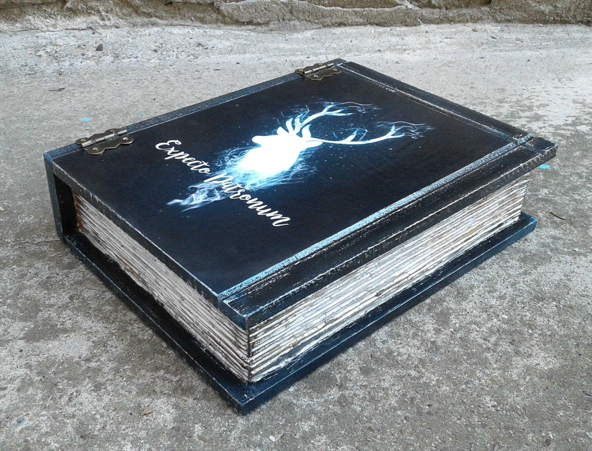 Harry Potter Inspired, Expecto Patronum, Old Black Wooden Storage Box ...