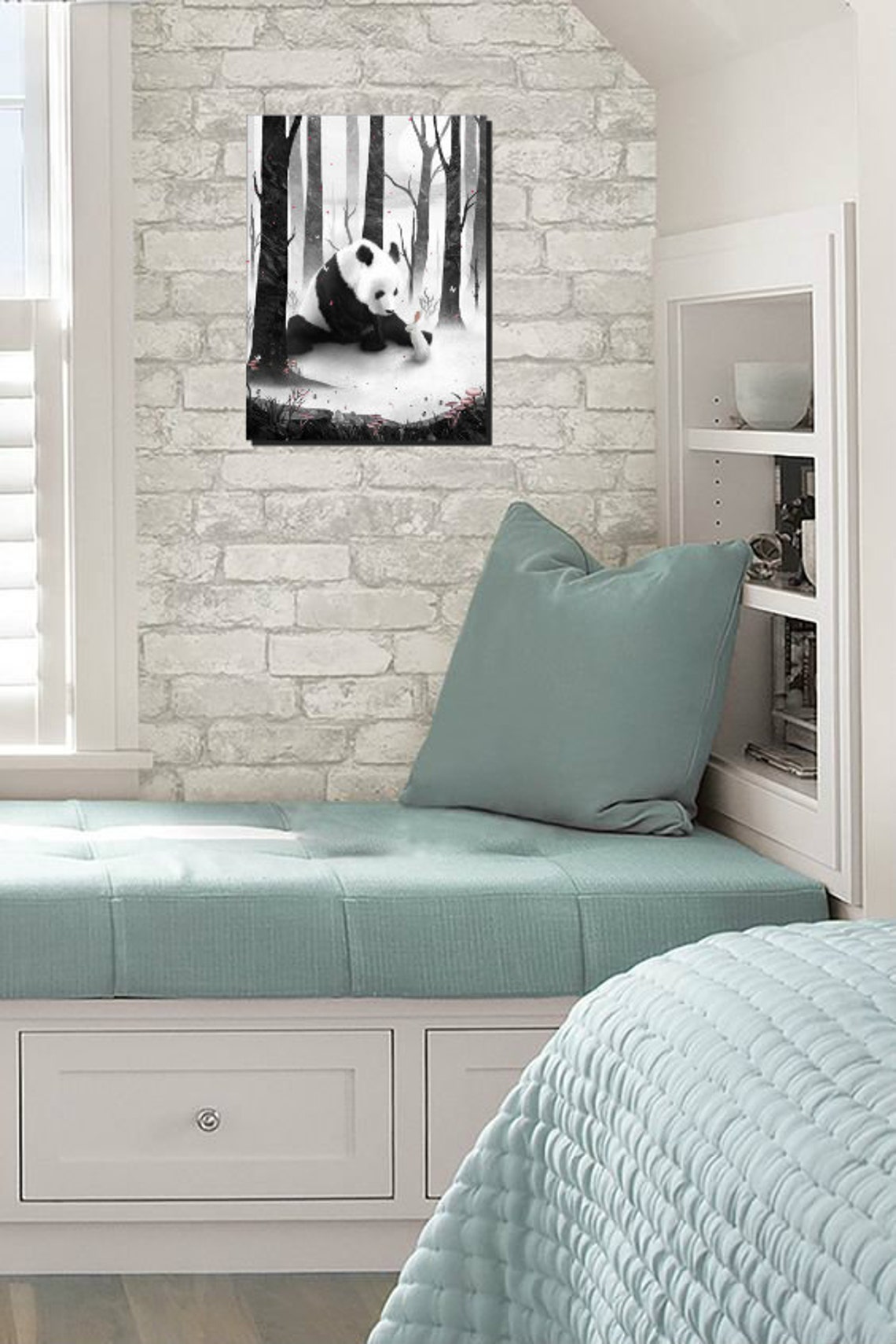 Panda, Panda and Bunny, Nursery Decor, Children Room, Winter Decor - Etsy