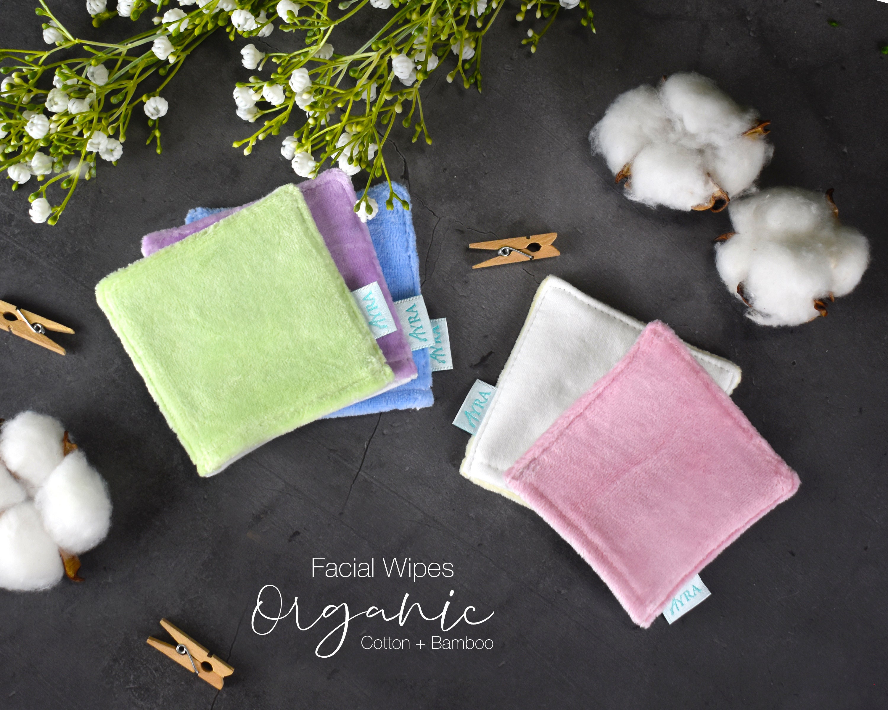 ORGANIC COTTON BAMBOO 5pcs Cloth Facial Wipes with Pocket | Etsy