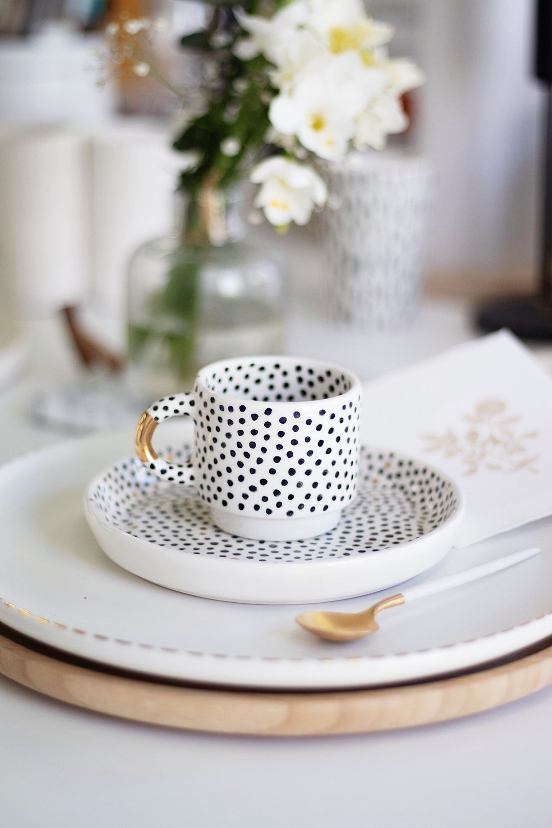 Polka Dots and Gold Coffee Set, Golden Ceramics, Luxurious Modern ...