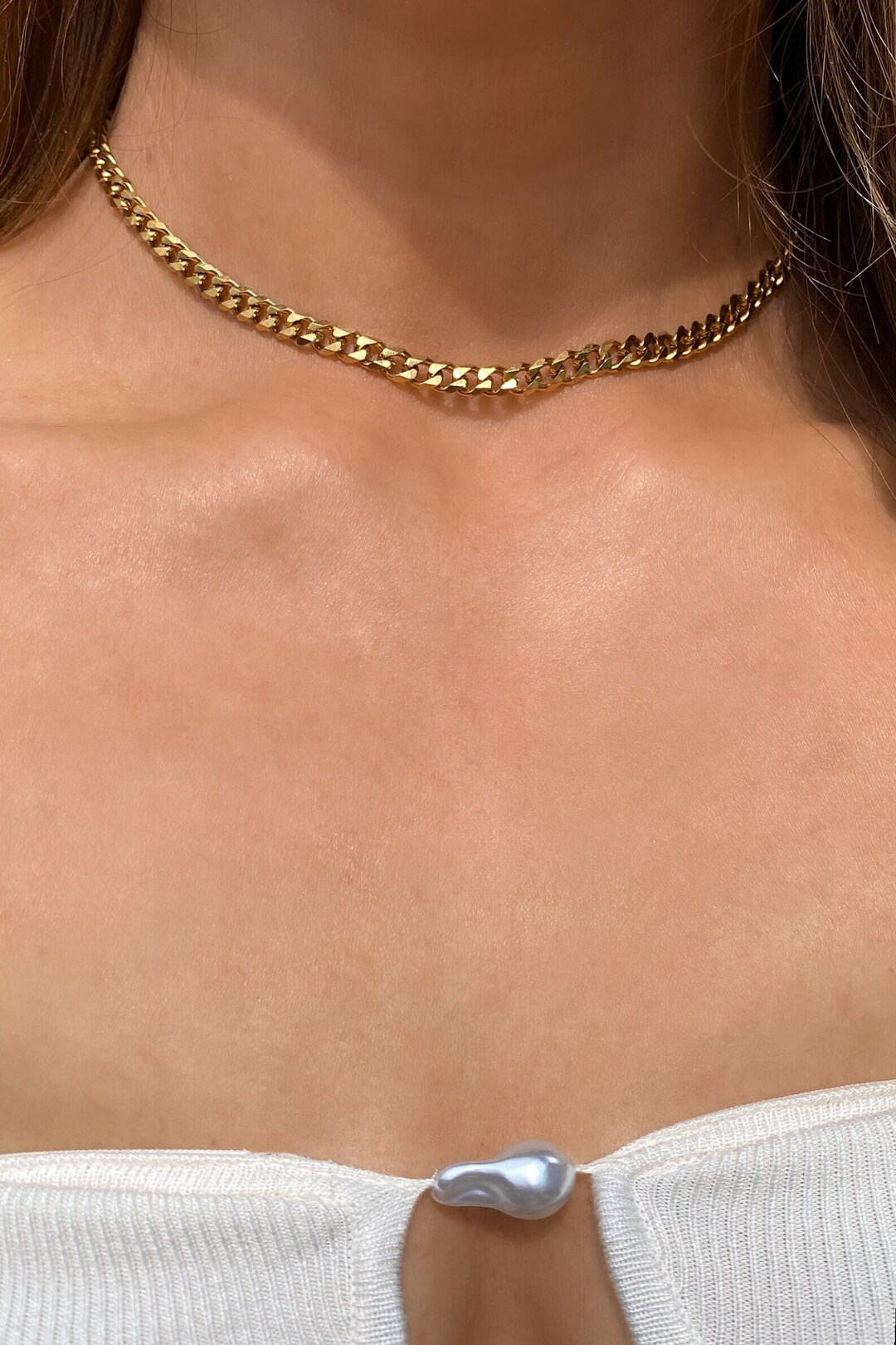 Cuban Choker Gold, 18k Gold Necklace, Cuban Chain Choker, Cuban Link ...