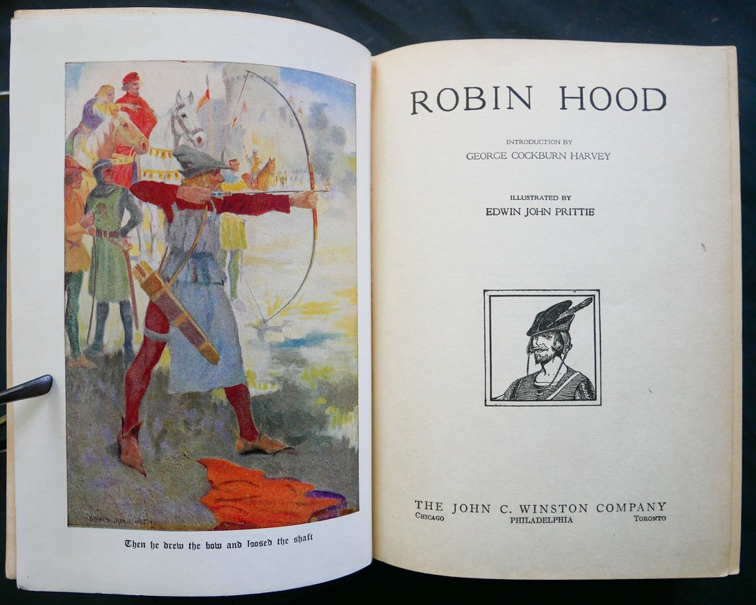 Robin Hood 1925 Illus. by Edwin John Prittie color Plates, B/W Line ...