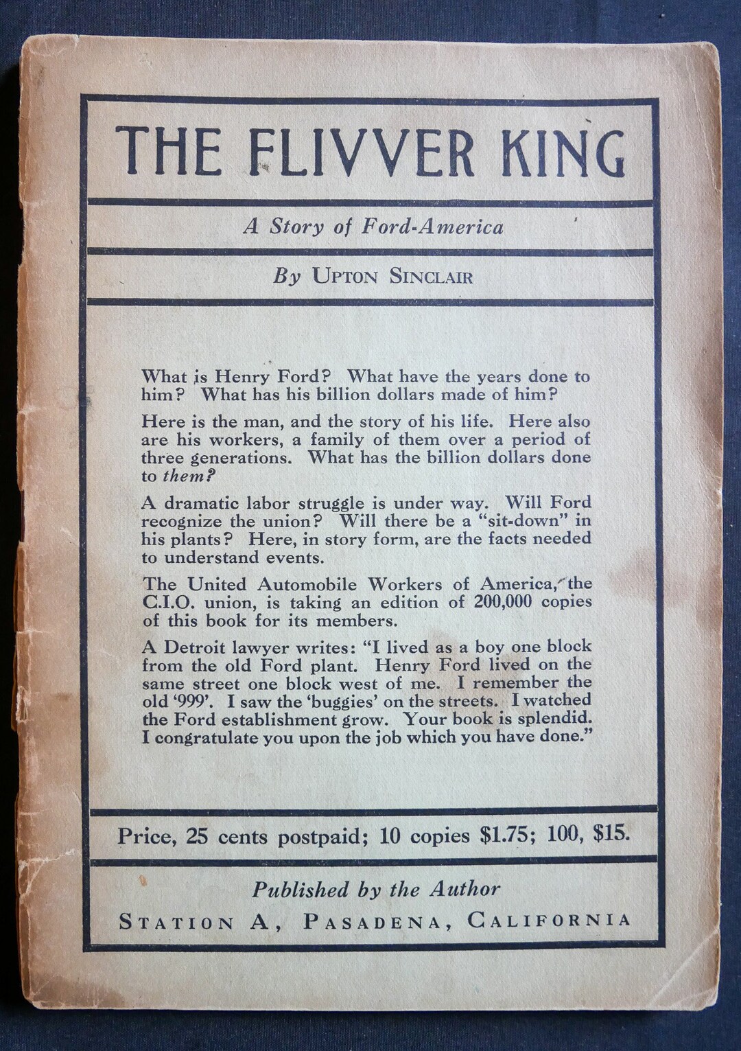 The Flivver King (1937) by Upton Sinclair - Published by the Author as ...