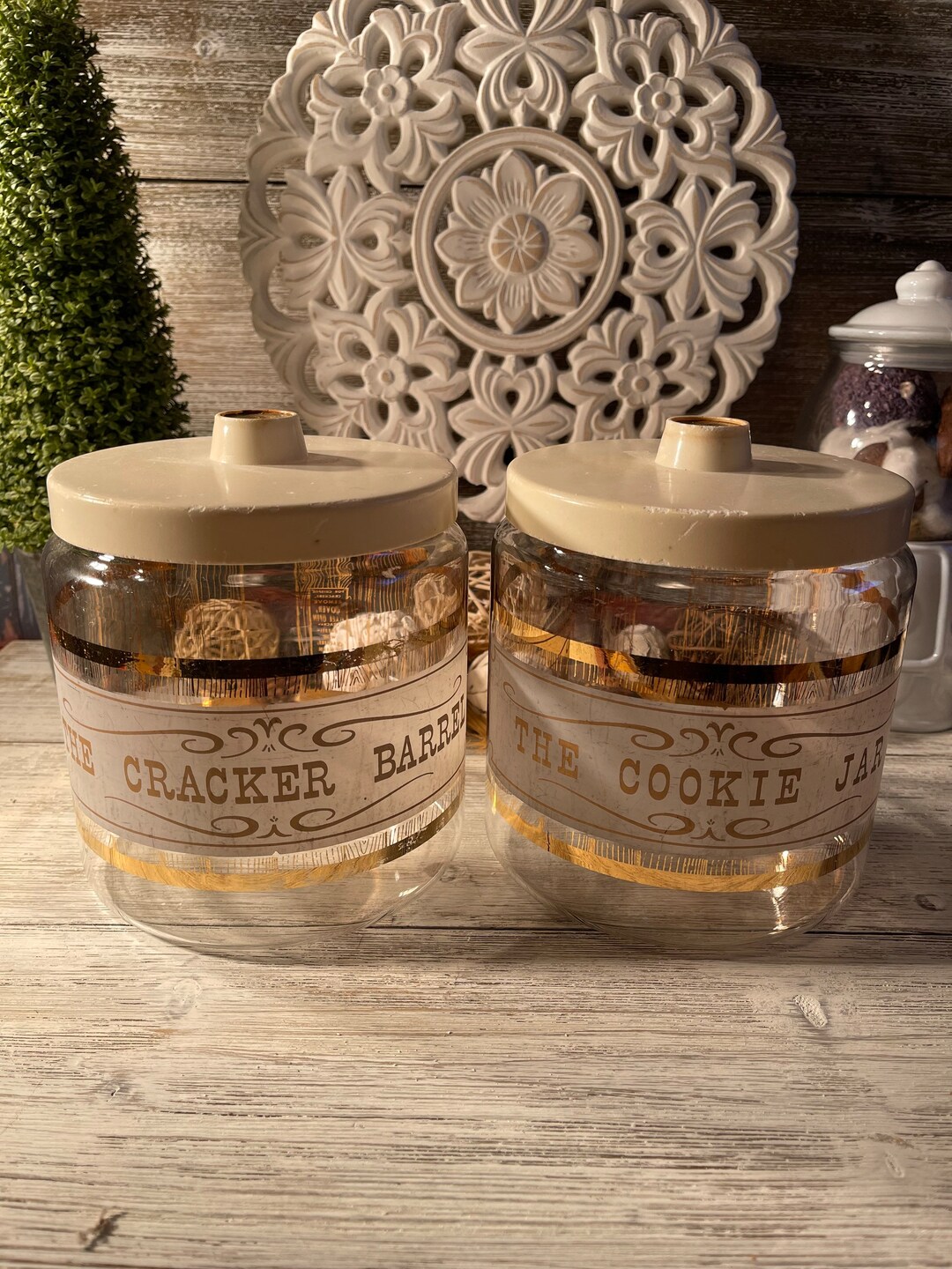 Vintage Pyrex Ware Golden Storage Mates Cookie Jar and Cracker Barrel ...