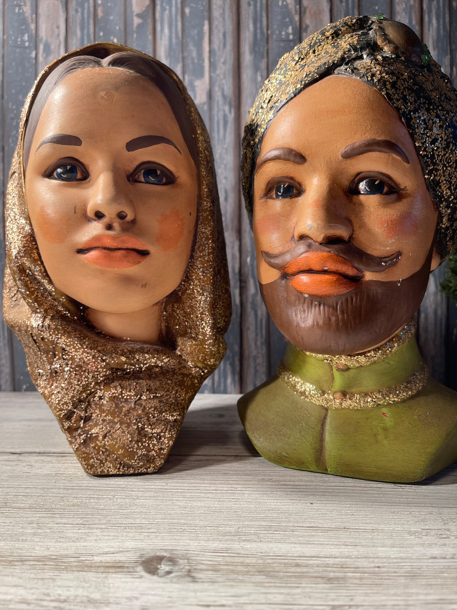 Vintage Marwal Chalkware Busts Male and Female - Etsy