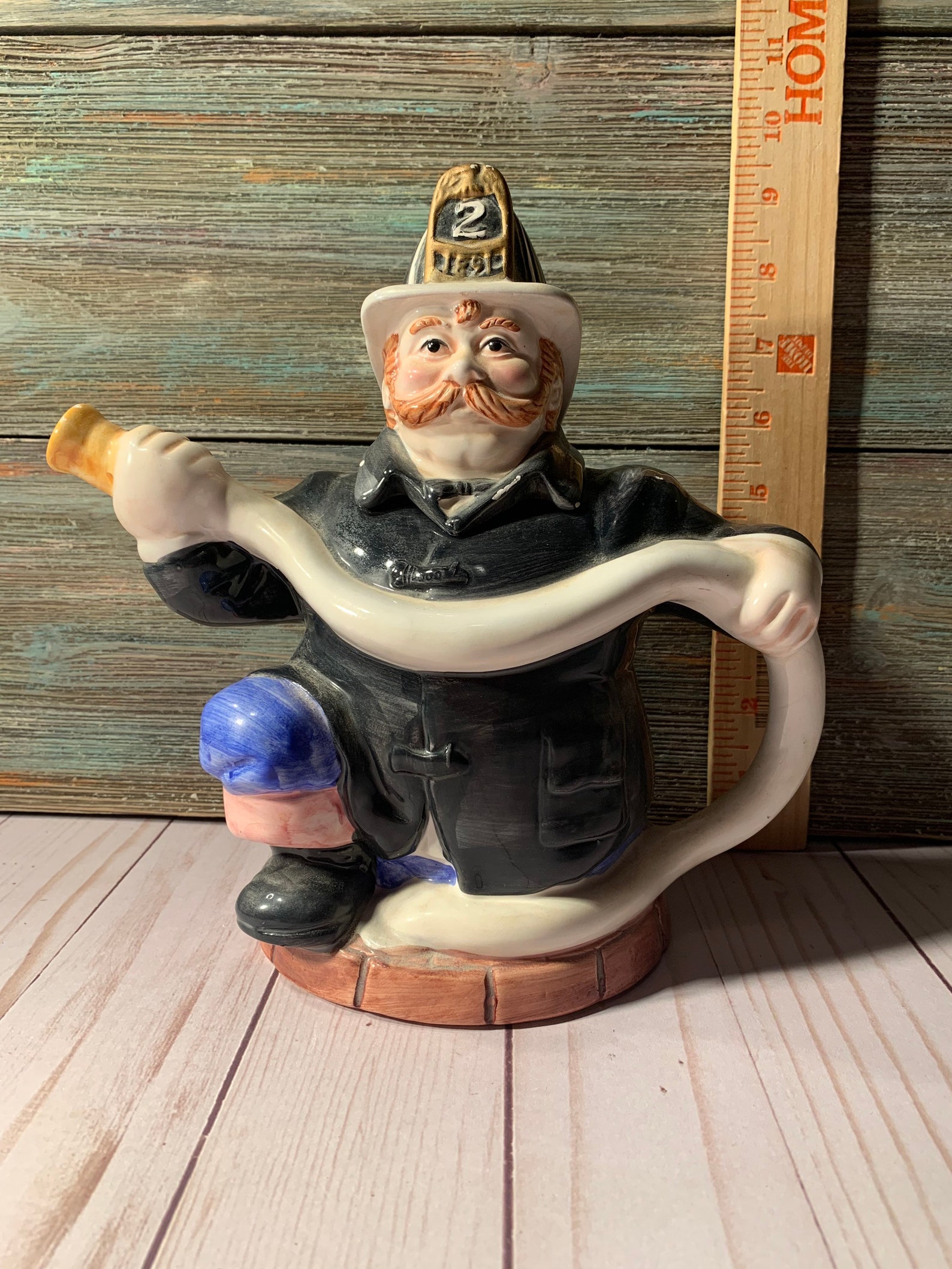 Vintage Ceramic Fireman Teapot | Etsy