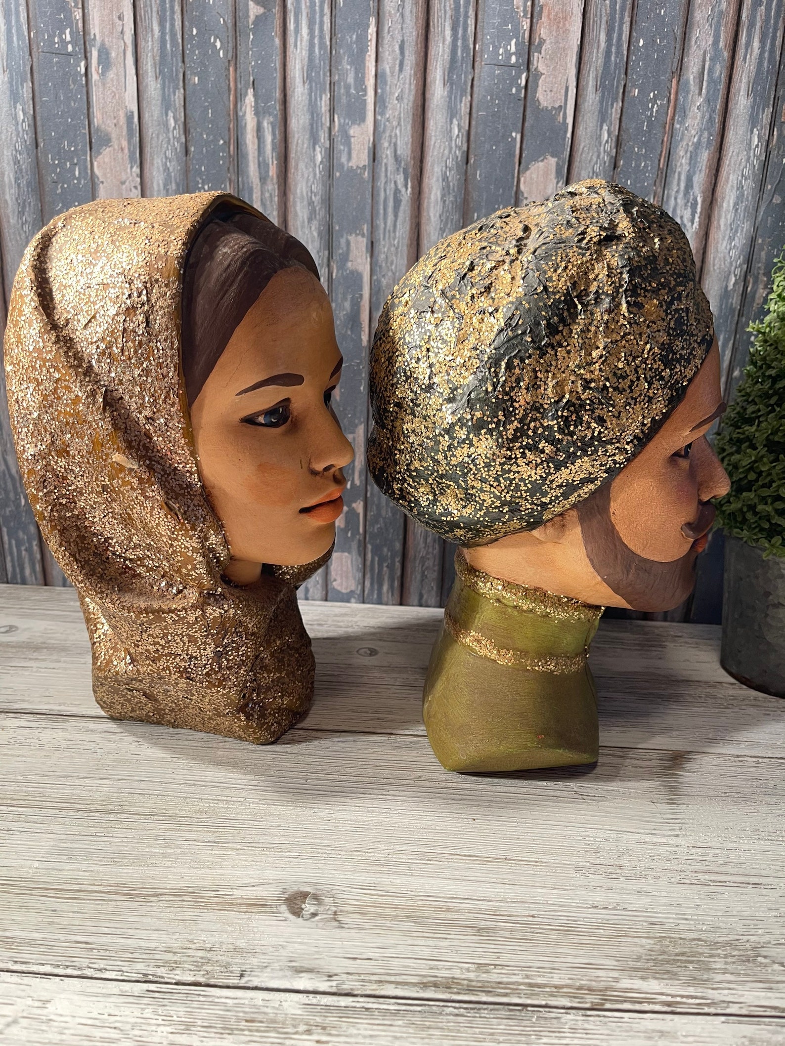 Vintage Marwal Chalkware Busts Male and Female - Etsy