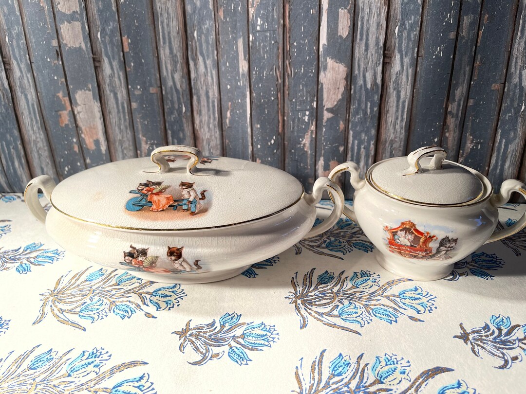 Antique Florence Cook Pottery Cat Pattern Miscellaneous Set - Etsy
