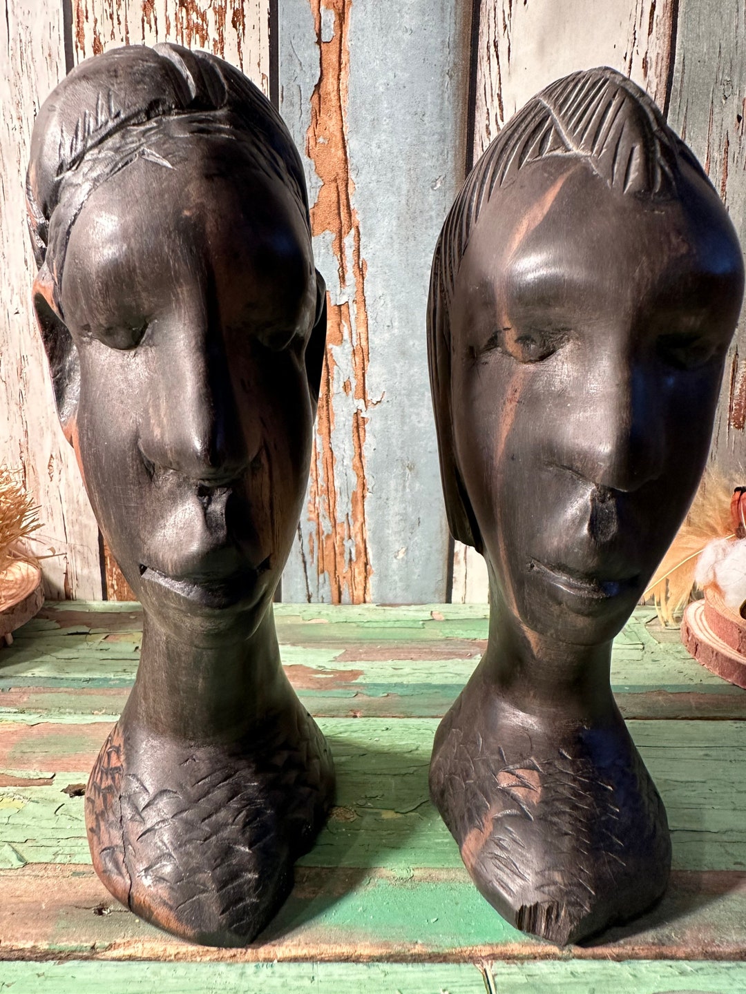 Two Vintage African Tribal Carved Wood Bust Head - Etsy