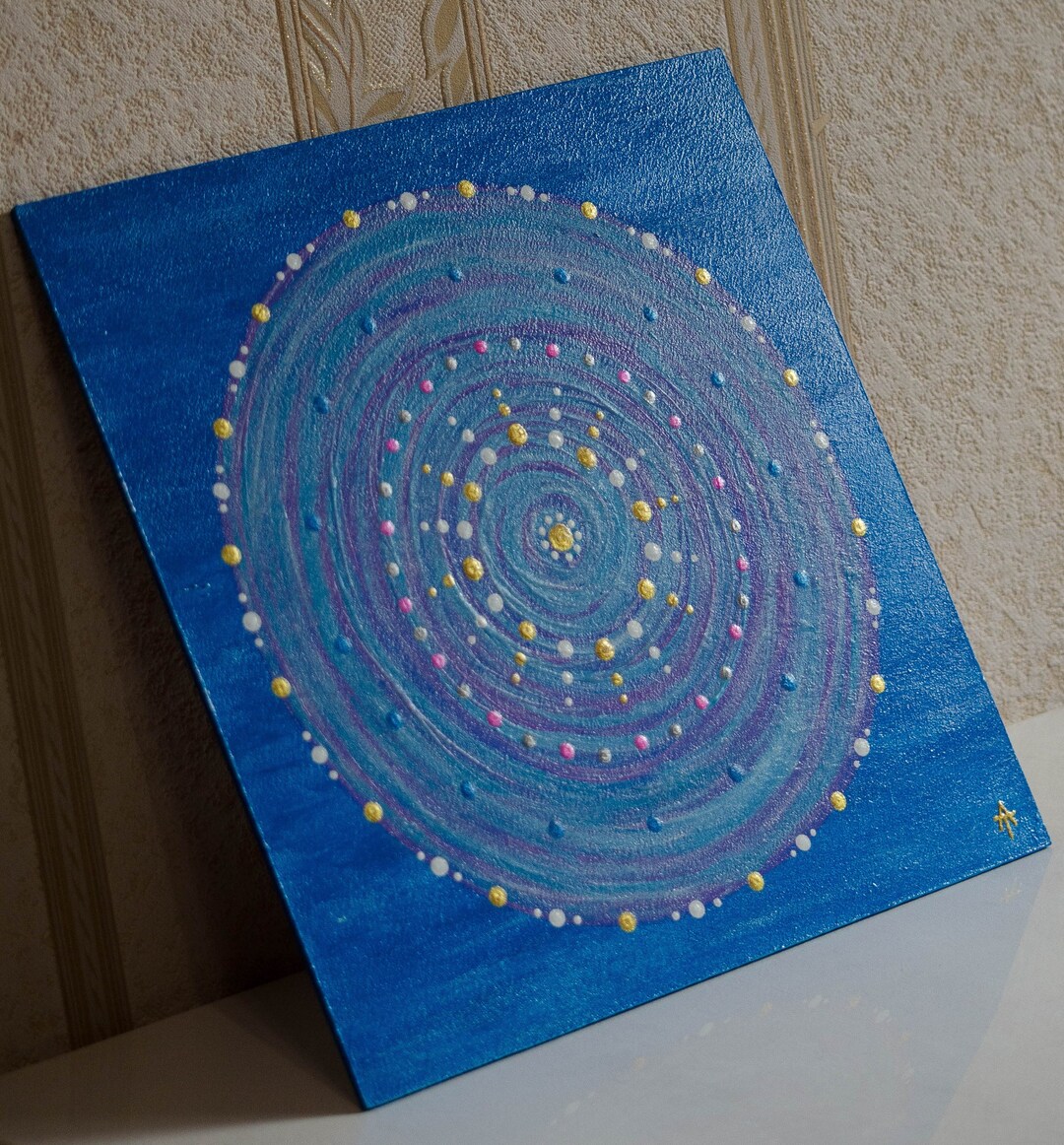 Concentration of the Universe - Blue Mandala Painting Golden Art Home ...
