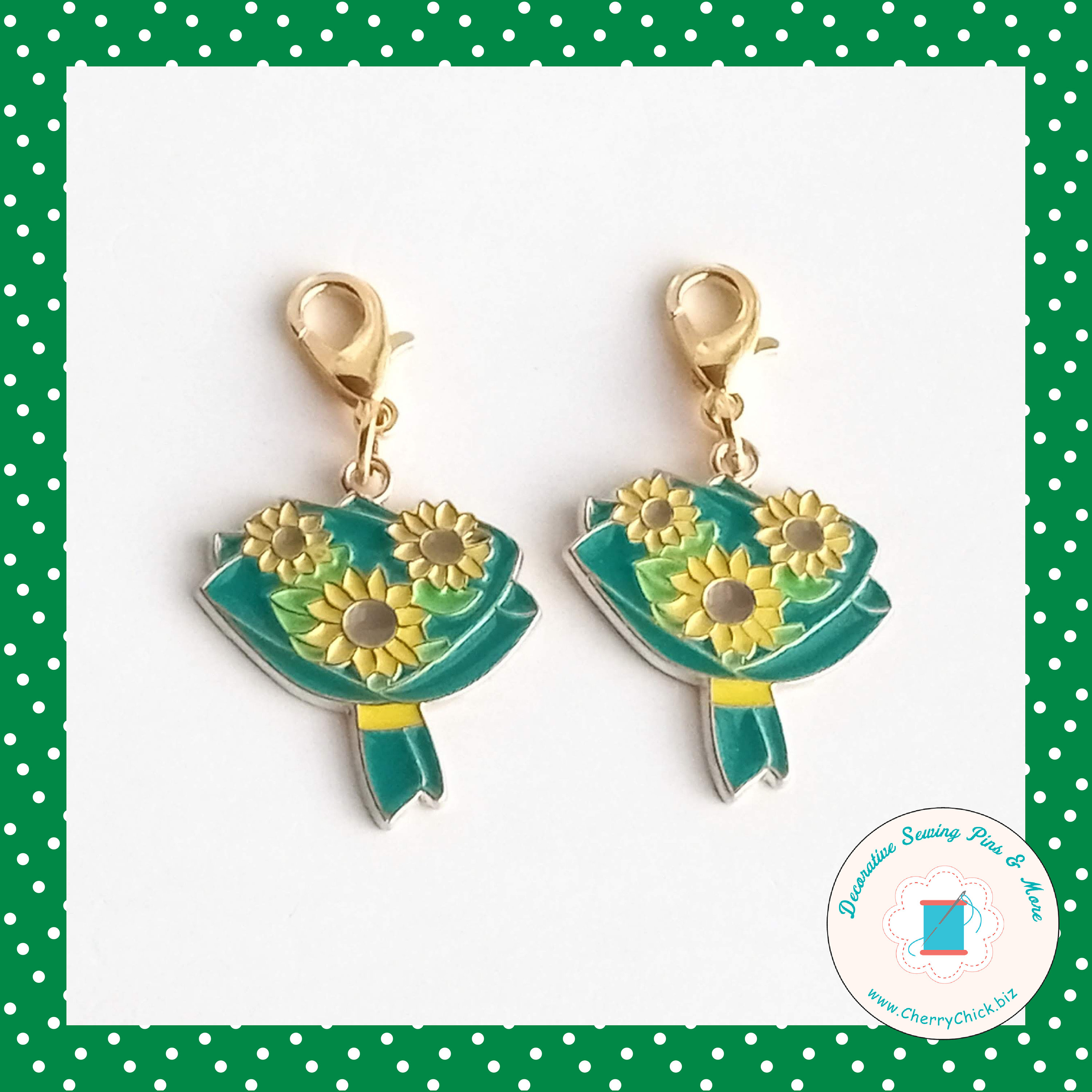 Sunflower zipper charm pair - Sunflower zipper pull pair - Sunflower ...