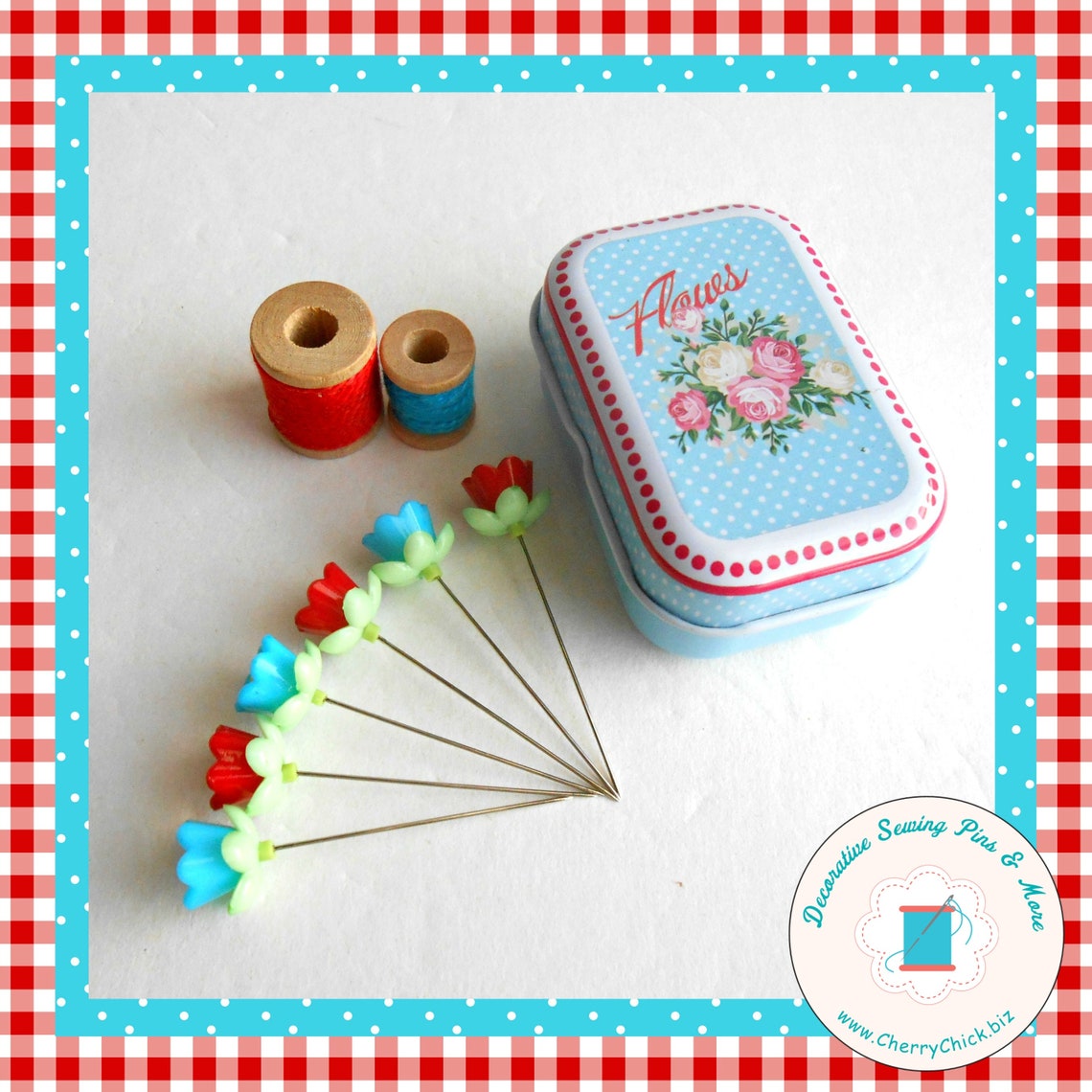 Flower Sewing Pins Pins in Tins Decorative Sewing Pins | Etsy