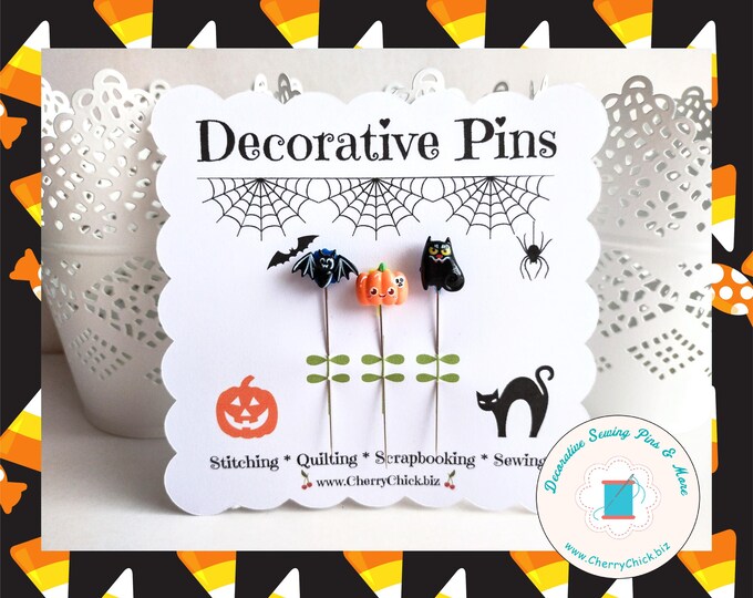 Halloween Decorative Sewing Pins: Pumpkin, Bat, Cat - Quilting Pins - Etsy