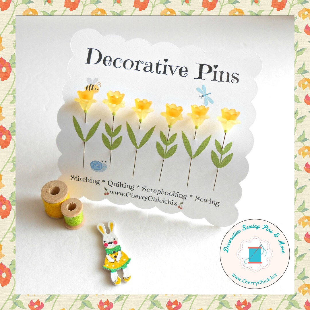 Daffodil Sewing Pins Decorative Sewing Pins Garden Pins Push Pins ...