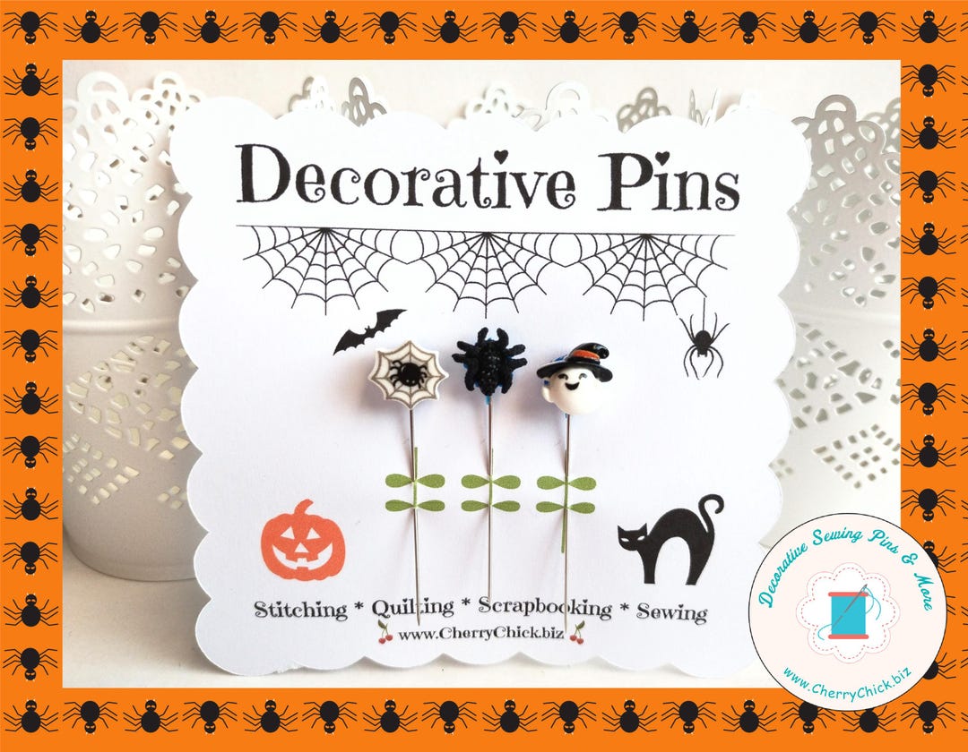 Halloween Decorative Pins: Spider, Spiderweb & Ghost - Artisan Crafted ...