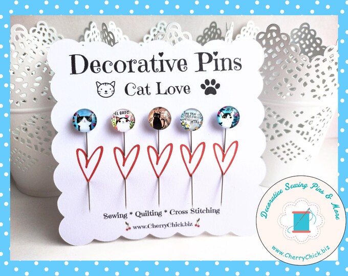 Cat Sewing Pins - Decorative Sewing Pins - Cat Pins - Handmade Pins ...
