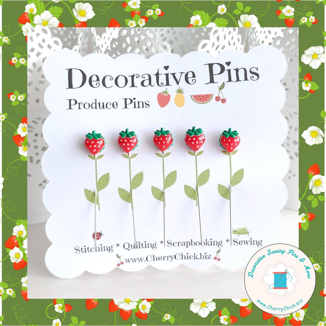 Strawberry Sewing Pins: Decorative Quilting & Cross Stitch Counting ...