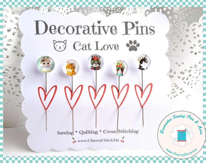 Cat Sewing Pins - Decorative Sewing Pins - Cat Mom Pins - Handmade Pins ...