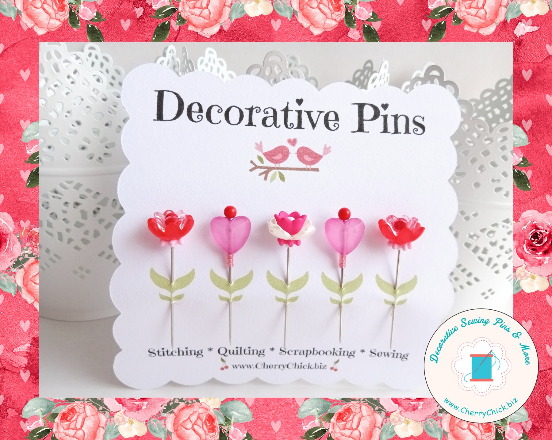 Valentine Flower Pins - Sewing Pin - Gift for Quilters - Decorative ...