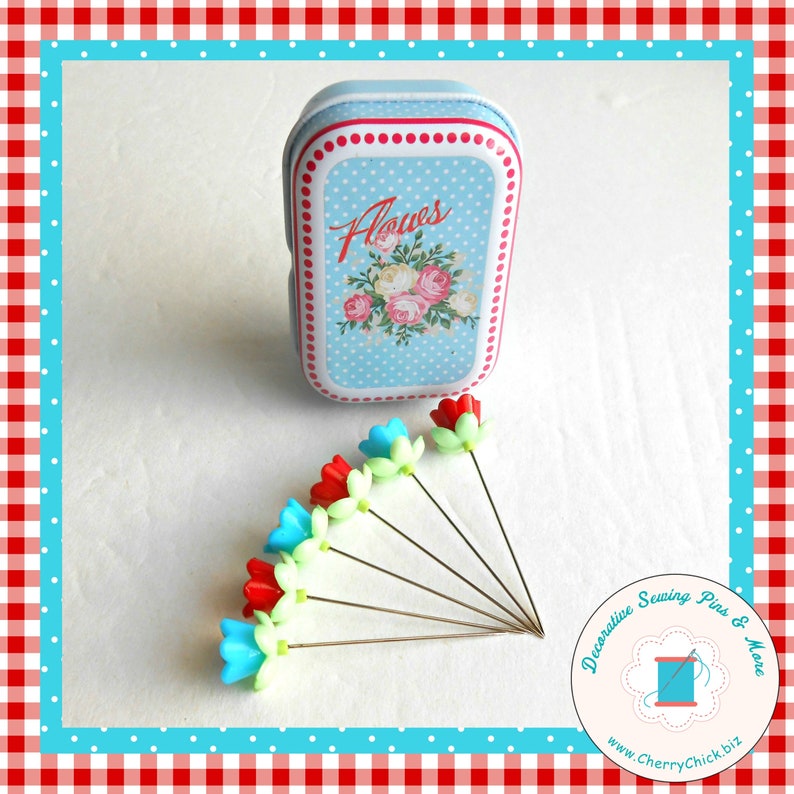 Flower Sewing Pins Pins in Tins Decorative Sewing Pins | Etsy