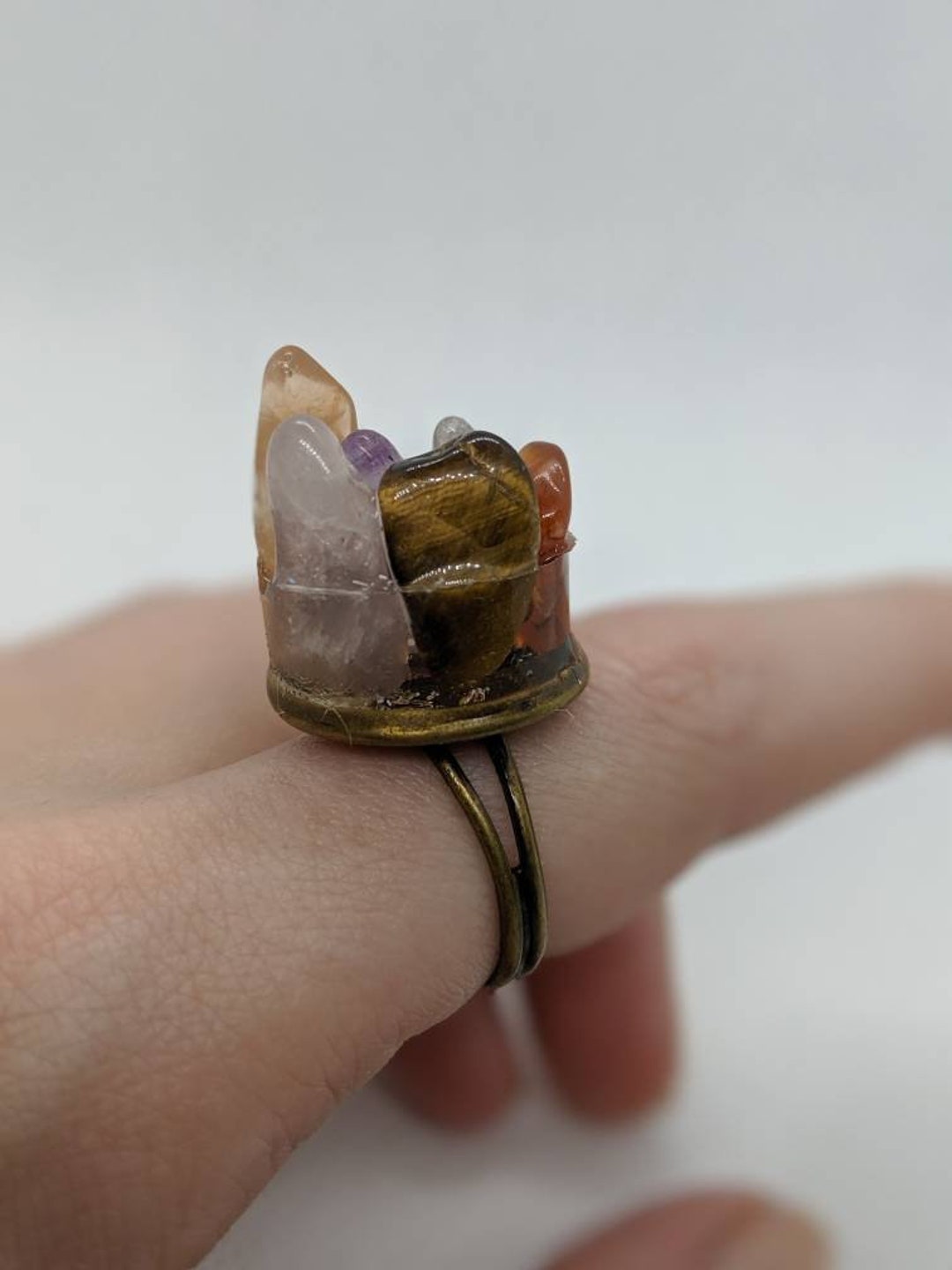 Gemstone Chips Resin Adjustable Rings - Etsy