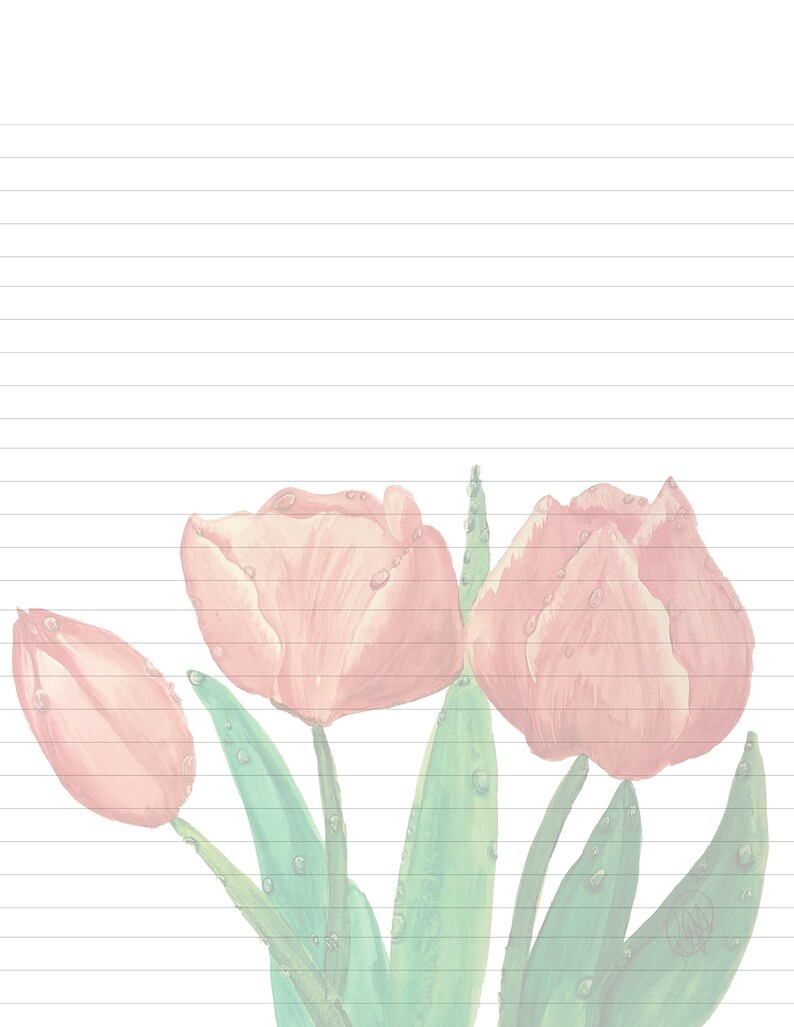 Tulips, Letter Writing, Printable, Lined Paper, Letter Writing, JW - Etsy