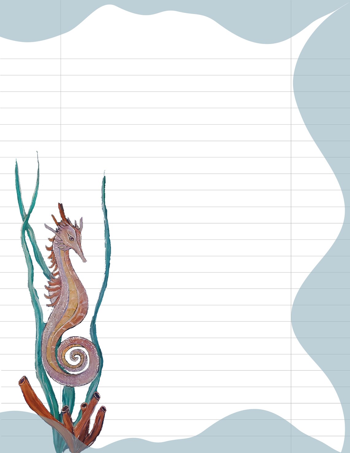 Seahorse Letter Writing Sheets Stationary Digital Download | Etsy