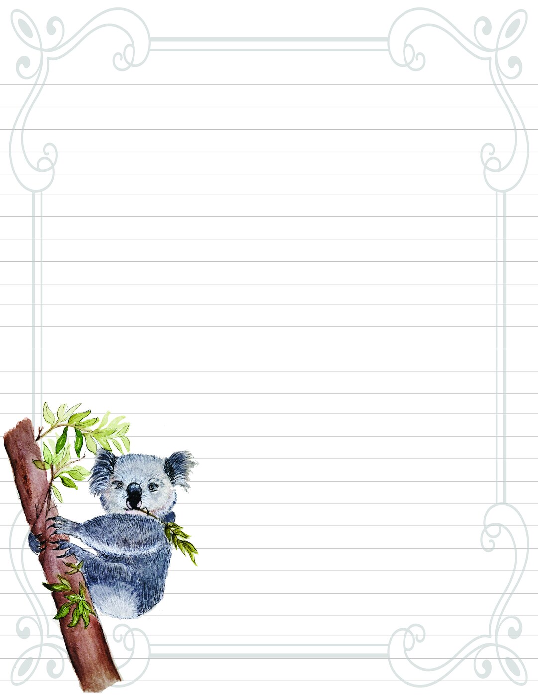 Koala, Letter Writing, Printable, Lined Paper, Letter Writing, JW - Etsy