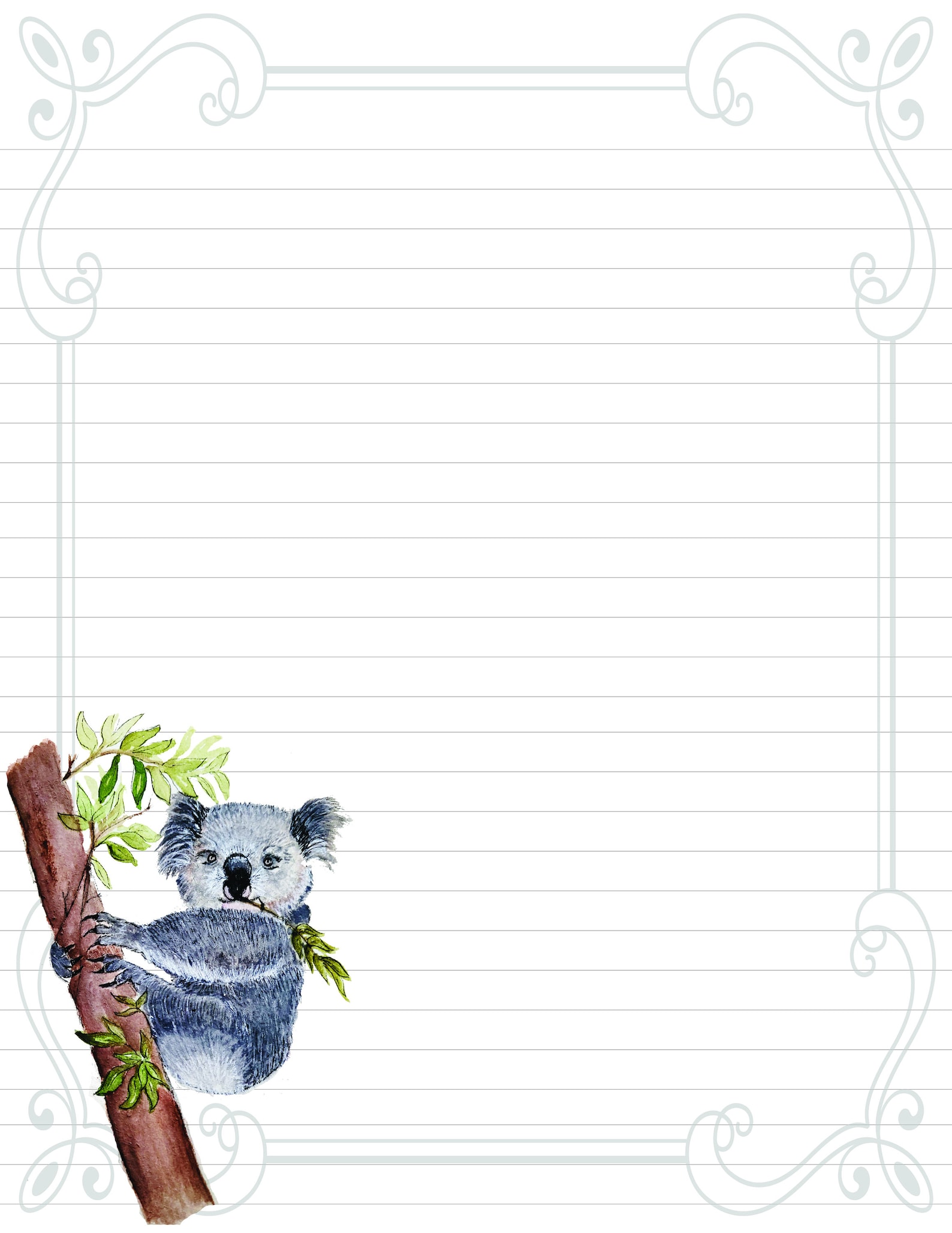 Koala, Letter Writing, Printable, Lined Paper, Letter Writing, JW - Etsy