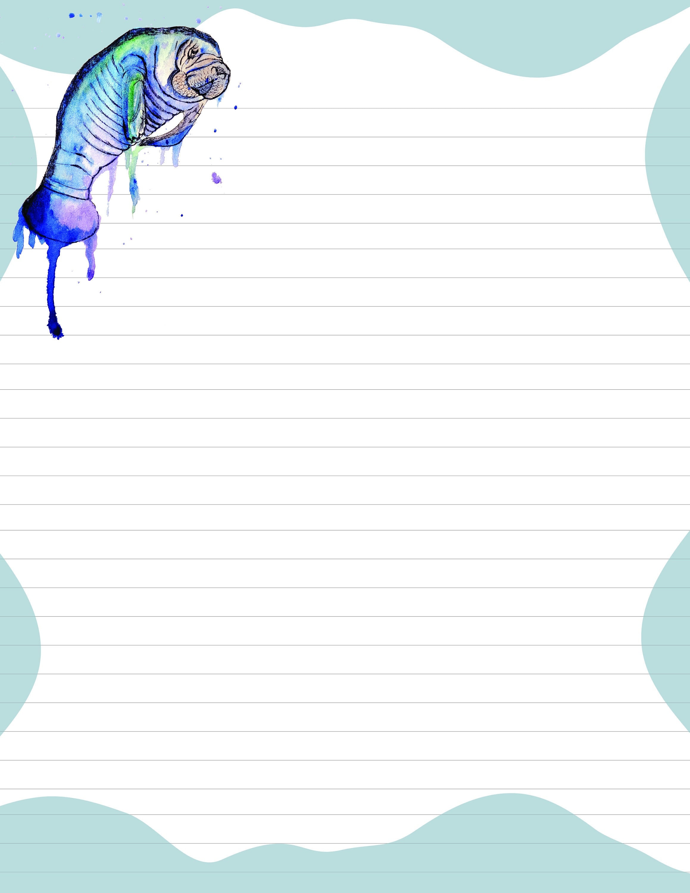 Manatee, Fish, Letter Writing, Printable, Lined Paper, Letter Writing ...