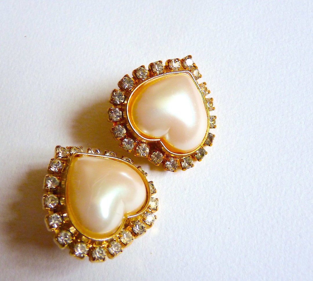 ESCADA Heart Pearl Clip on Earrings, Vintage Costume Jewelry, Gift for ...